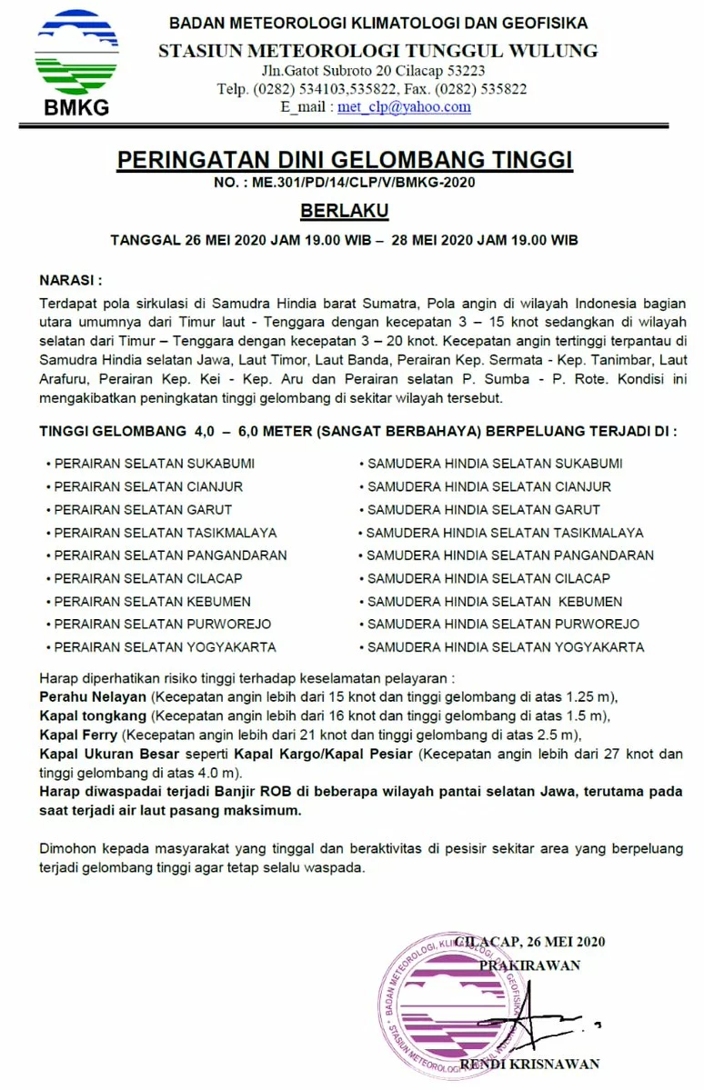 Potensi Gelombang Tinggi hingga 6 Meter di Laut Selatan Jawa, BMKG: Waspada Rob – Kliksatu.com